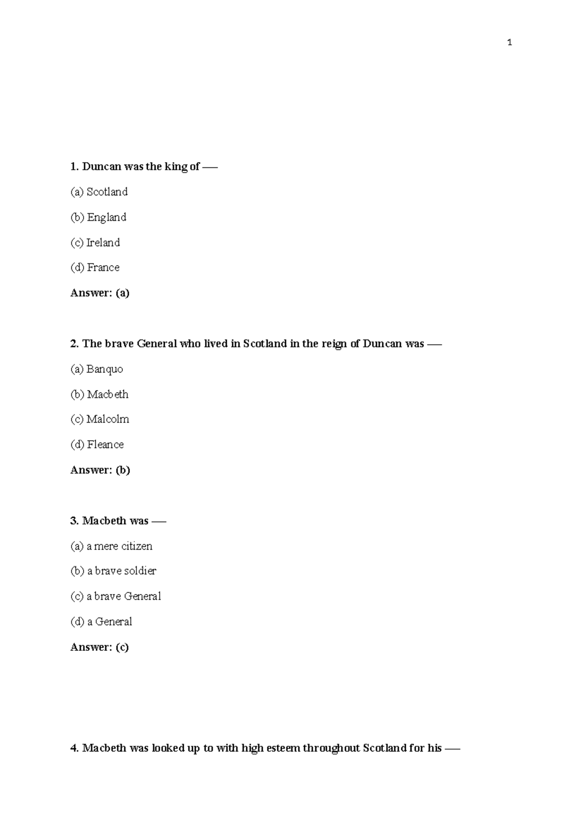 Macbeth 150 MCQs: Comprehensive Quiz for Literature Studies - Studocu