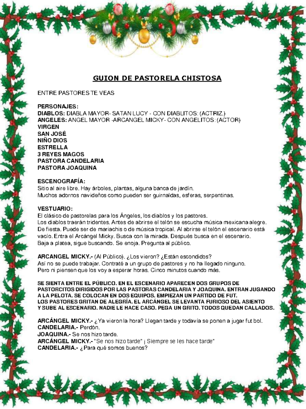 Guion de Pastorela Chistosa: Entre Pastores y Diablos - Studocu