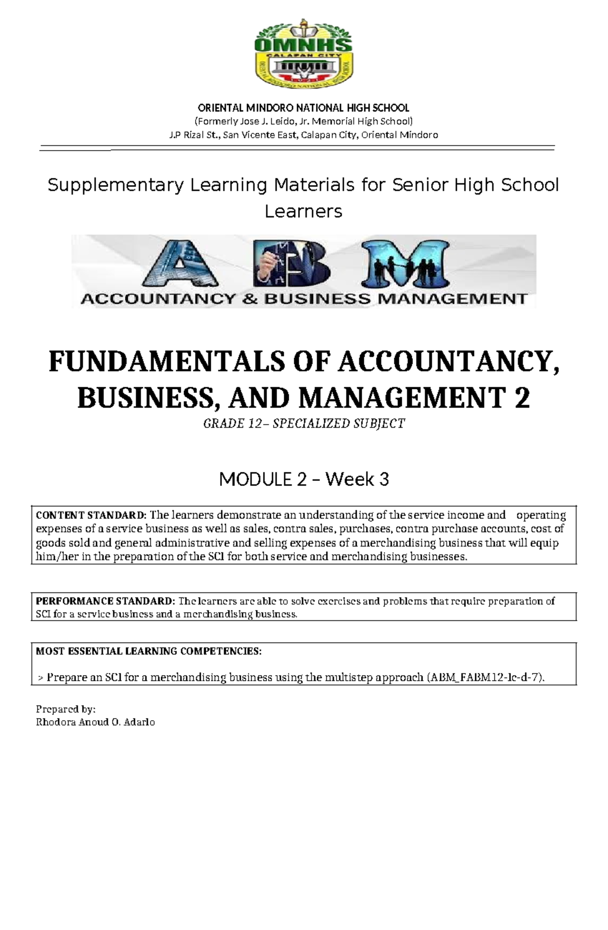 Fundamentals of ABM 2 Q1 Module 3: Statement of Comprehensive Income ...