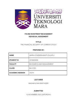 Group Assignment FIN358 - FACULTY OF BUSINESS AND MANAGEMENT UiTM ...