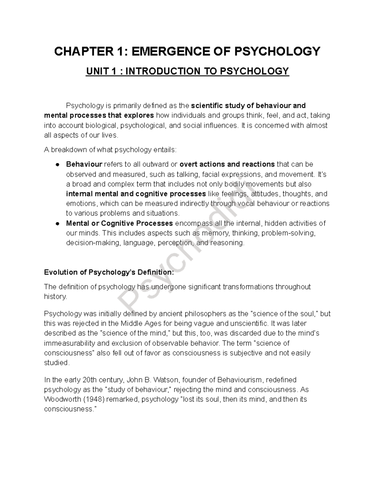 CHAPTER 1: INTRODUCTION TO PSYCHOLOGY (PSY 101) - Key Concepts and ...