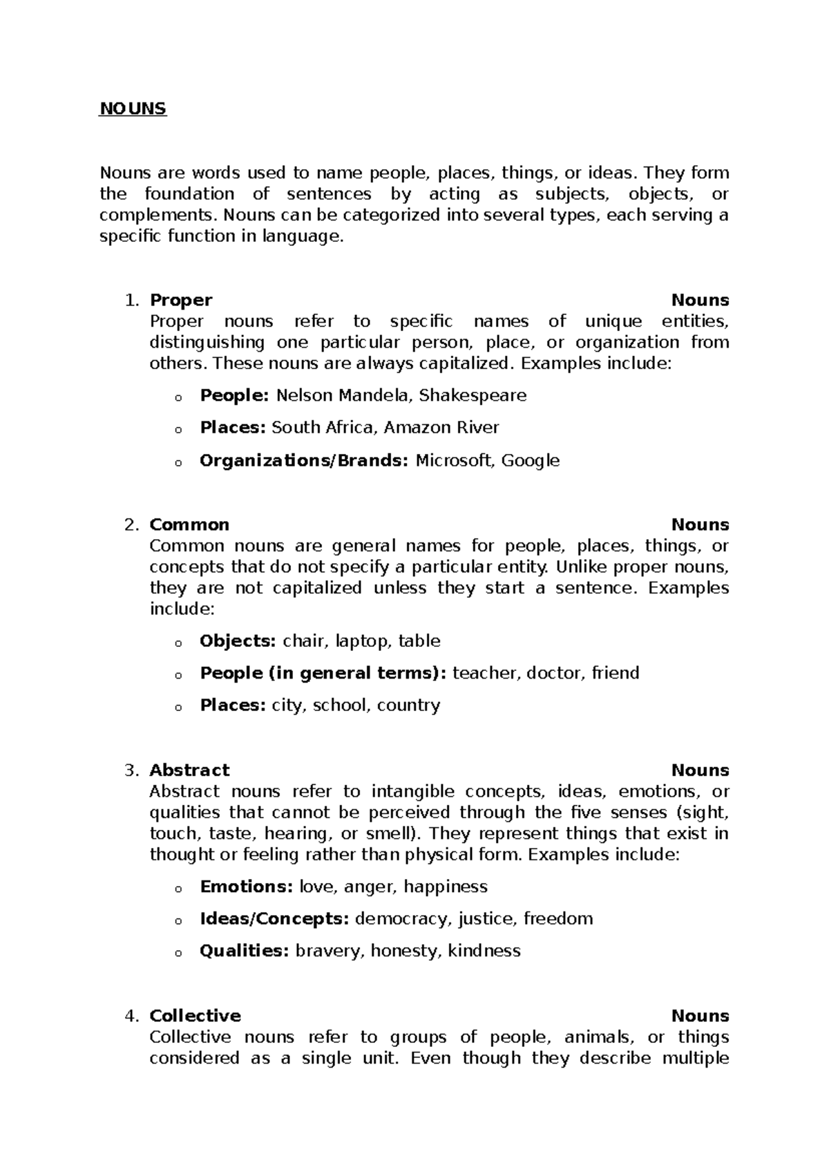 Parts of Speech - notes - NOUNS Nouns are words used to name people ...