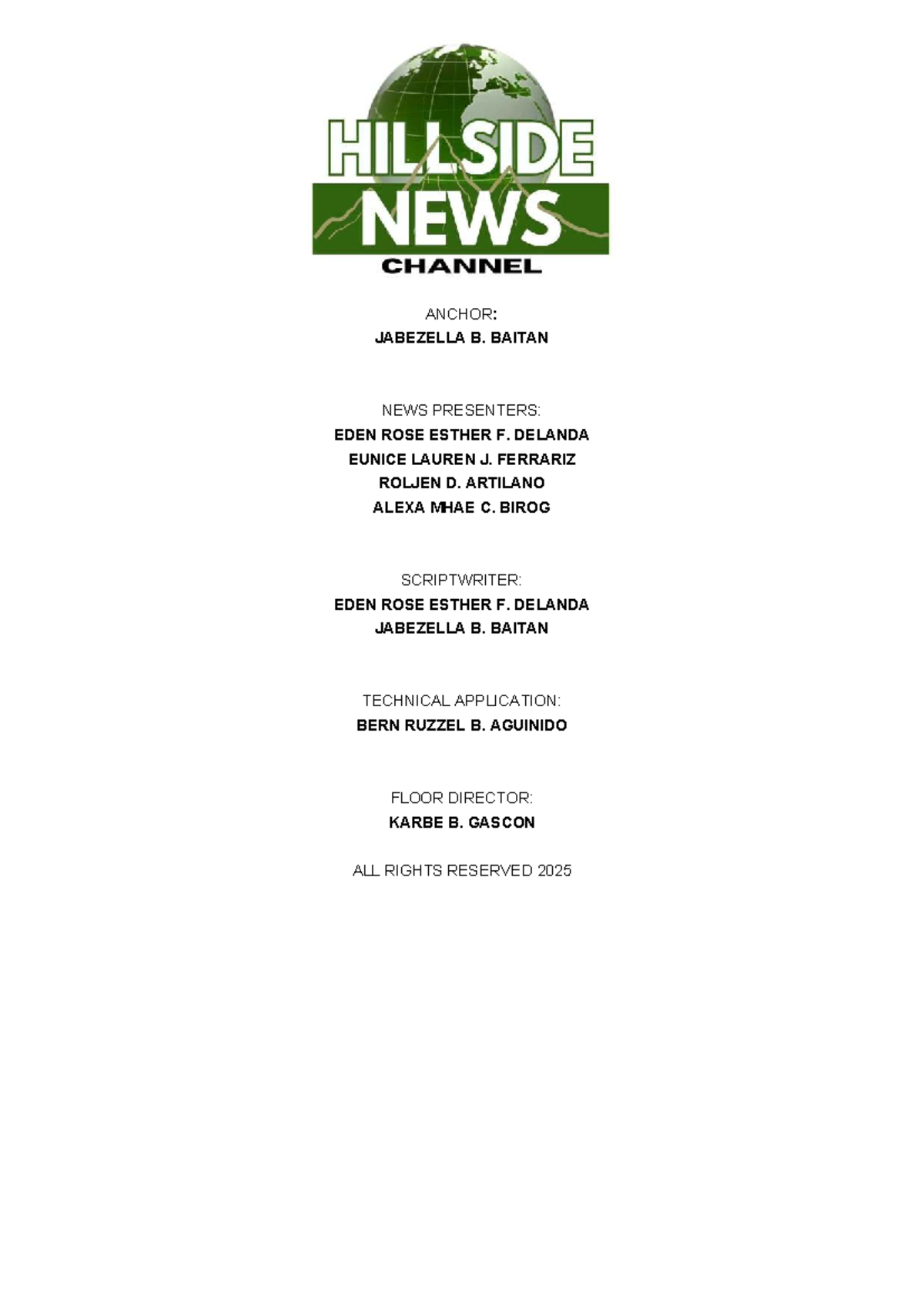 TV Broadcast Script (DSPC) for The Hillside News - March 2025 - Studocu