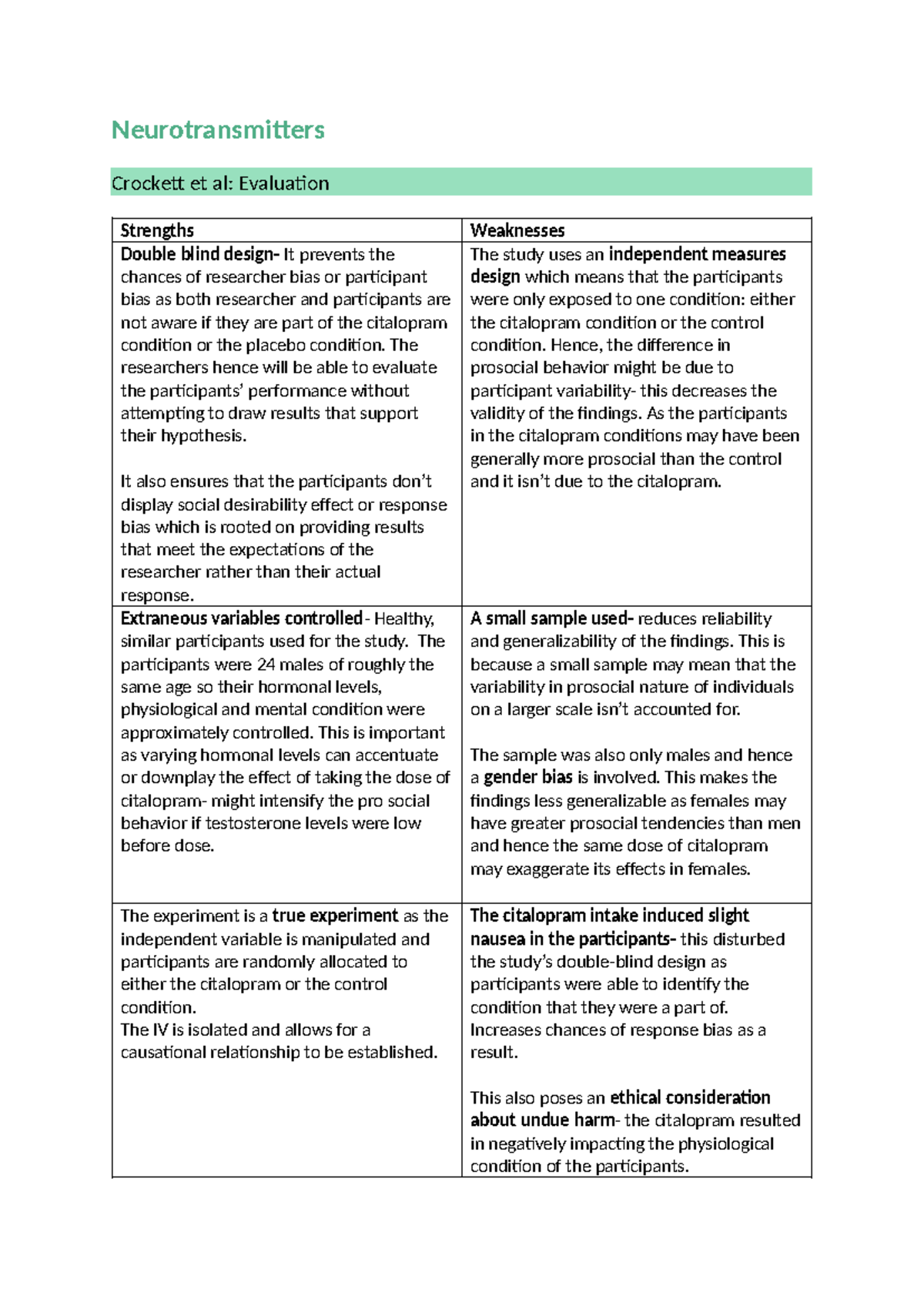 ERQ EVAL - PSY 101: Evaluation of Neurotransmitter Studies - Studocu