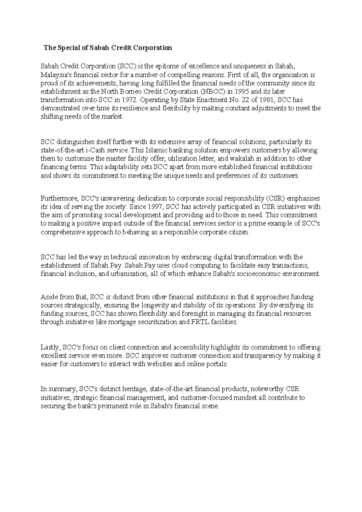 The Special of Sabah Credit Corporation (SCC) - The Special of Sabah ...