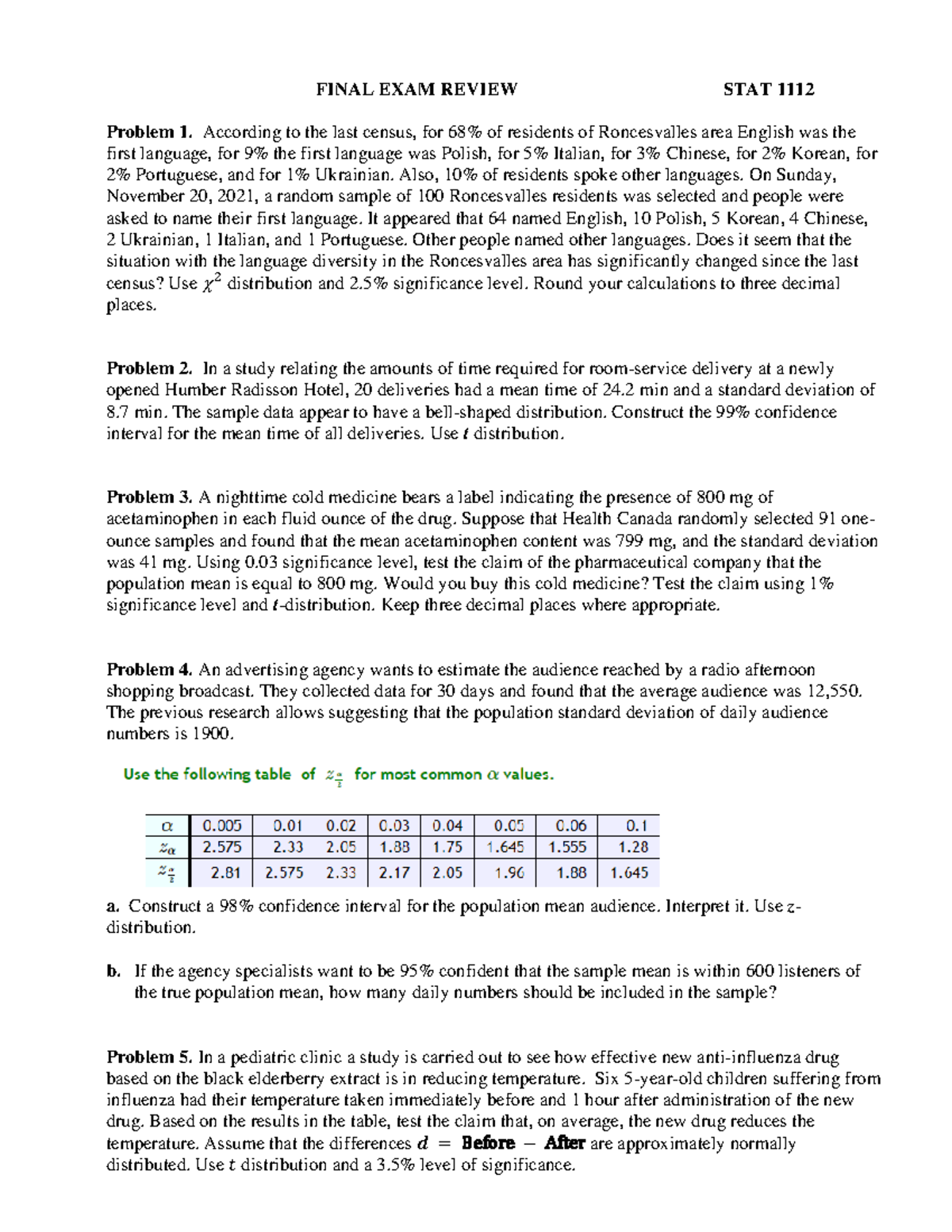FINAL EXAM REVIEW STAT 2023: Language Diversity & Statistical Analysis - Studocu