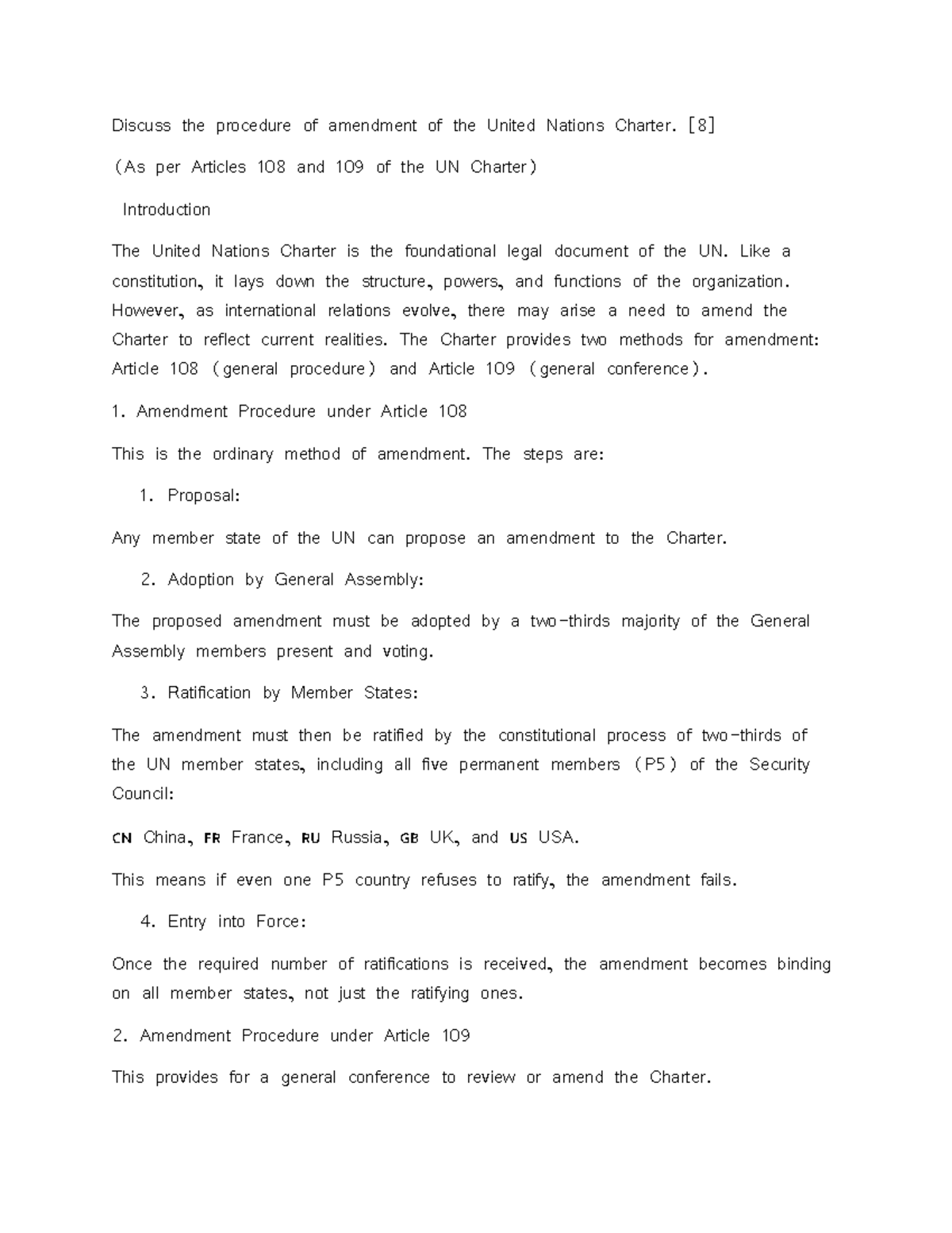 UN Charter Amendment Procedures: Articles 108 & 109 Explained - Studocu