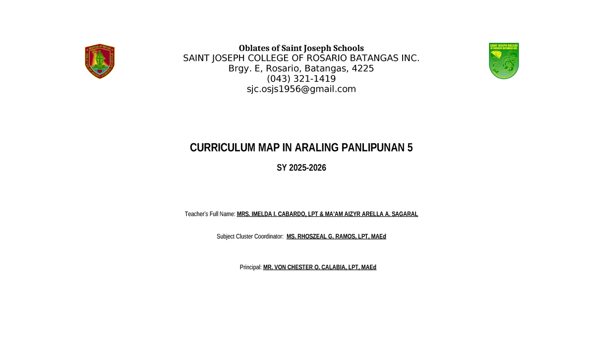 Curriculum Map for Araling Panlipunan 5 (Makabansa 5) - Studocu