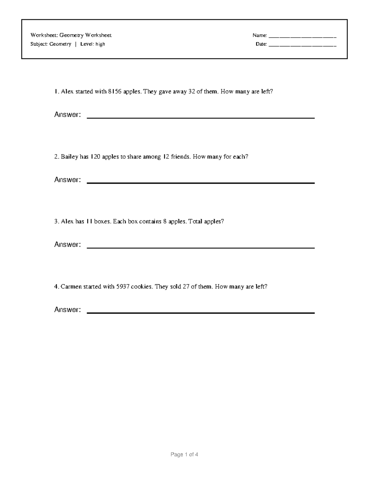 Geometry Worksheet 3 - High Level Exercises and Answers - Studocu