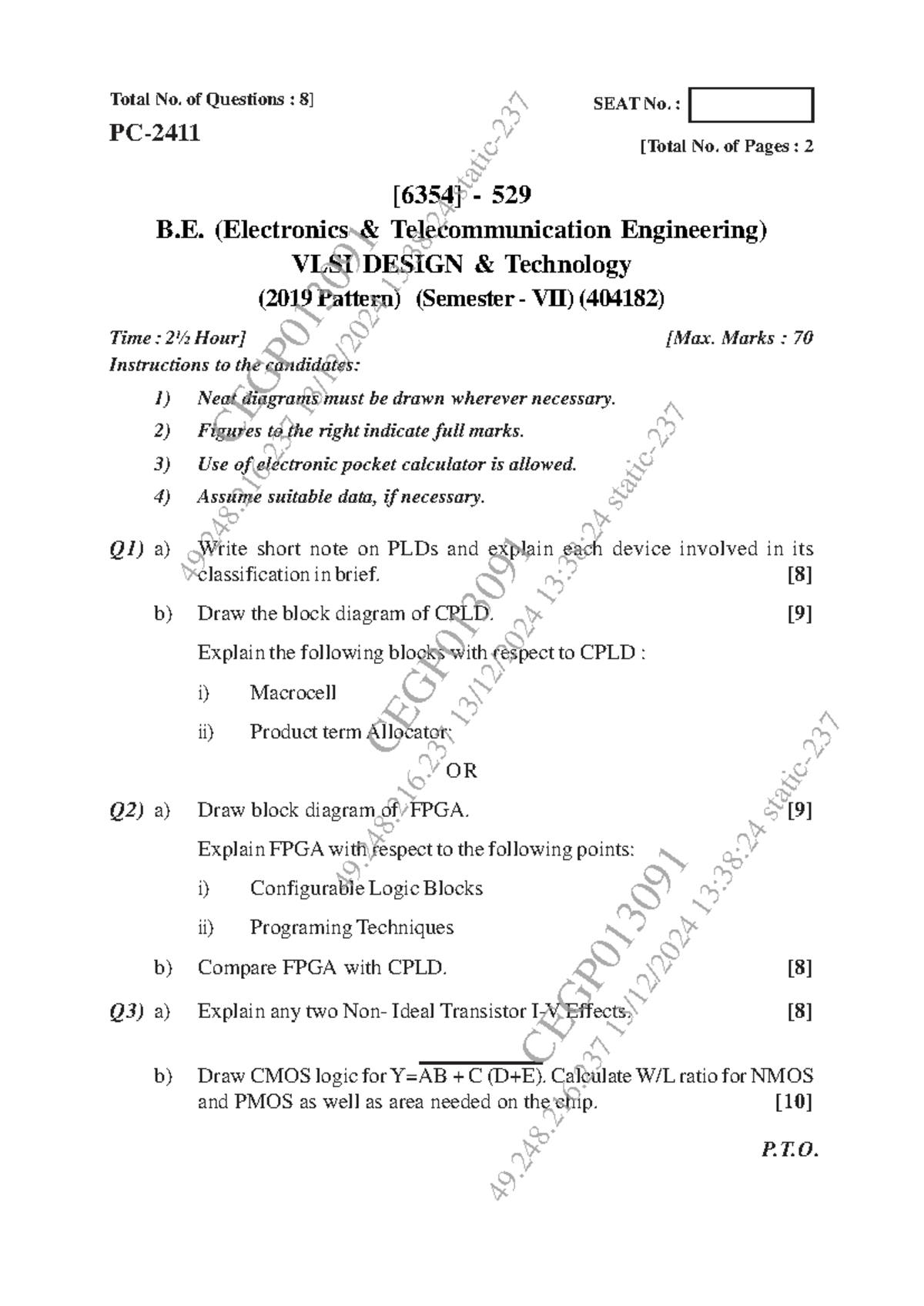 VLSI DESIGN Technology (404182) Nov Dec 2024 - Previous Year QP - Studocu