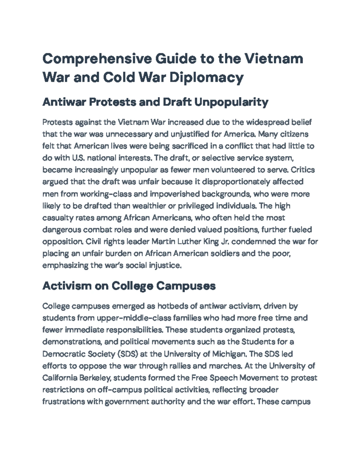 Comprehensive Study Guide: The Vietnam War's Impact on America - Studocu
