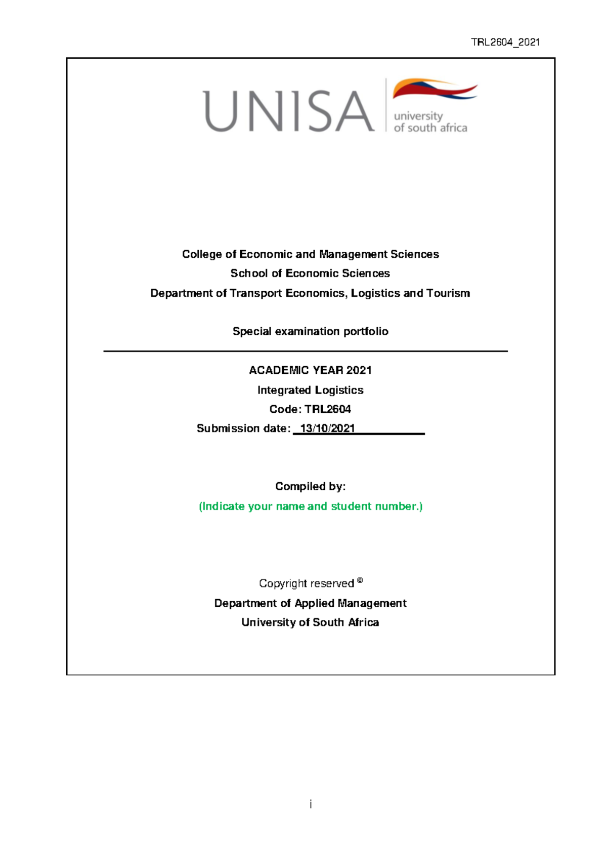 TRL2604 Examination 2021 1 - TRL2604 - Unisa - Studocu
