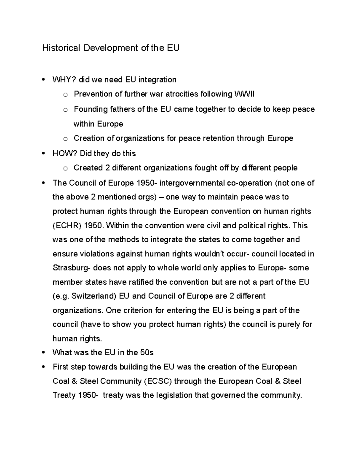 Historical Development of the EU: From ECSC to Modern Integration - Studocu
