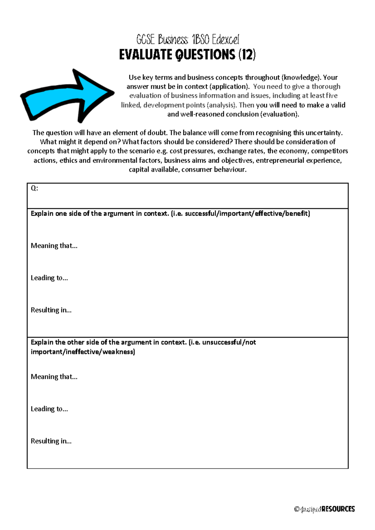 GCSE Business 1BS0 Evaluation & Discussion Questions Guide - Studocu