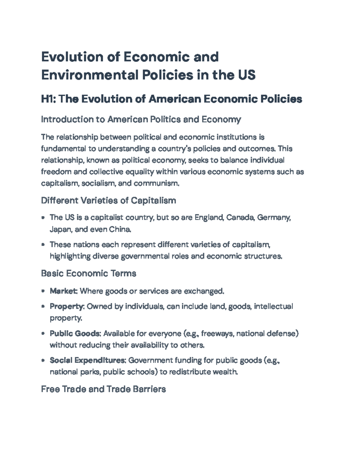 Evolution of Economic and Environmental Policies in the US - POLS 101 ...