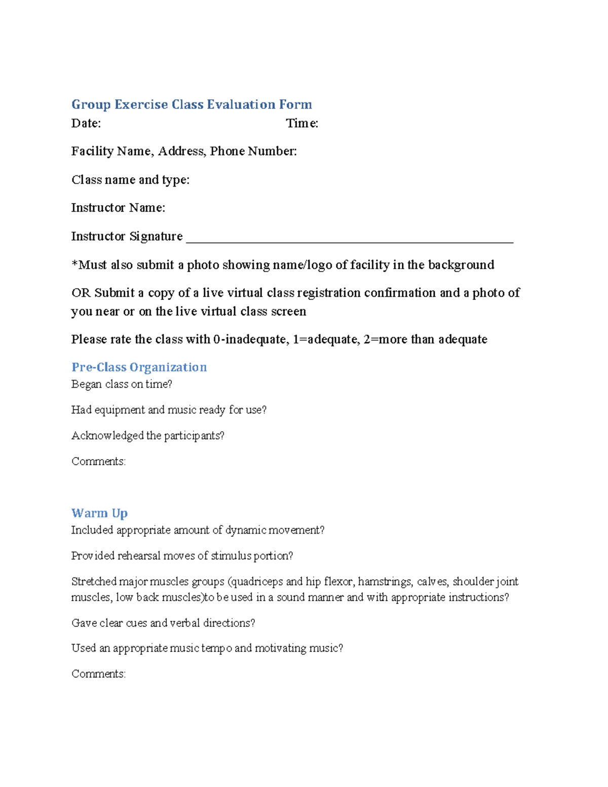 PET4765 Group Training Class Eval Reflection - Group Exercise Class ...