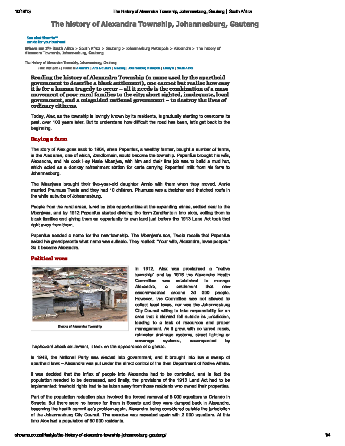 The Historical Journey of Alexandra Township, Johannesburg, Gauteng ...