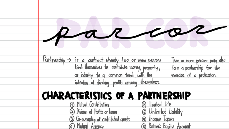 Partnership Formation and Operations: Parcor 1 Study Guide - Studocu