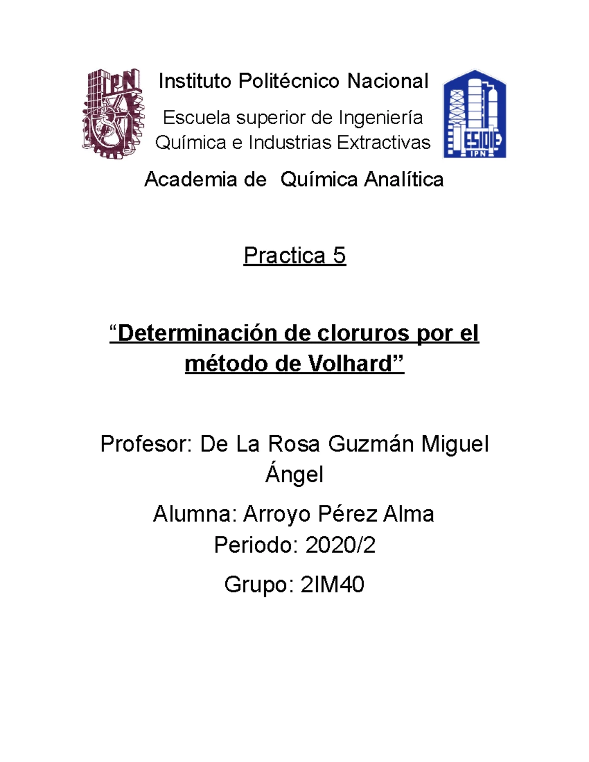 Metodo Volhard - Instituto Politécnico Nacional Escuela superior de ...