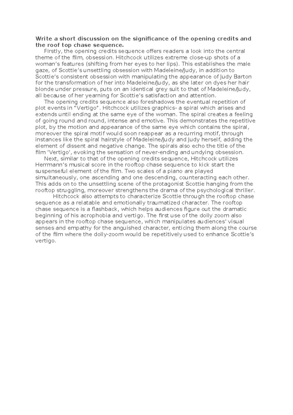 Title: Analysis of Opening Credits & Rooftop Chase in Vertigo (Film ...