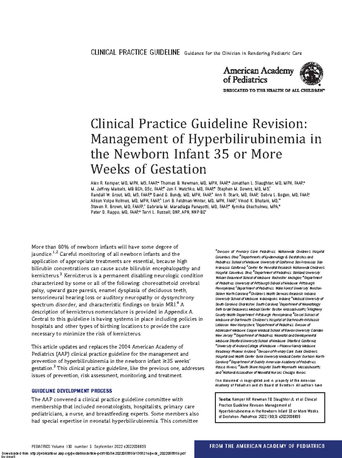 AAP NNH guidelines 2022 - CLINICAL PRACTICE GUIDELINE Guidance for the ...