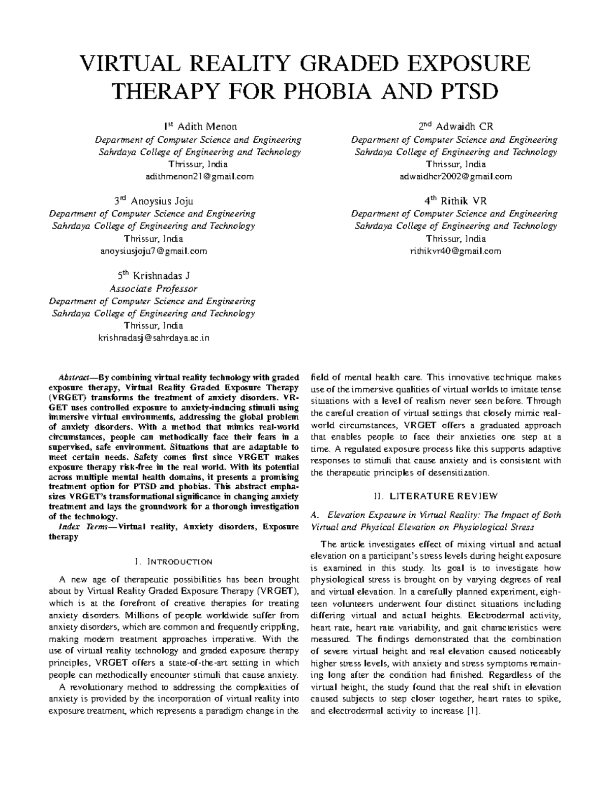 VRGET: Virtual Reality Graded Exposure Therapy for Phobias & PTSD - Studocu