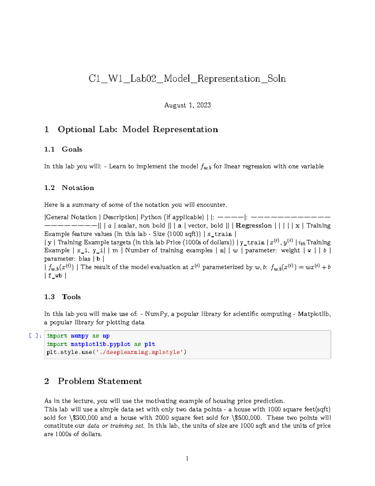 C1 W1 Lab02 Model Representation Solutions & Analysis Guide - Studocu