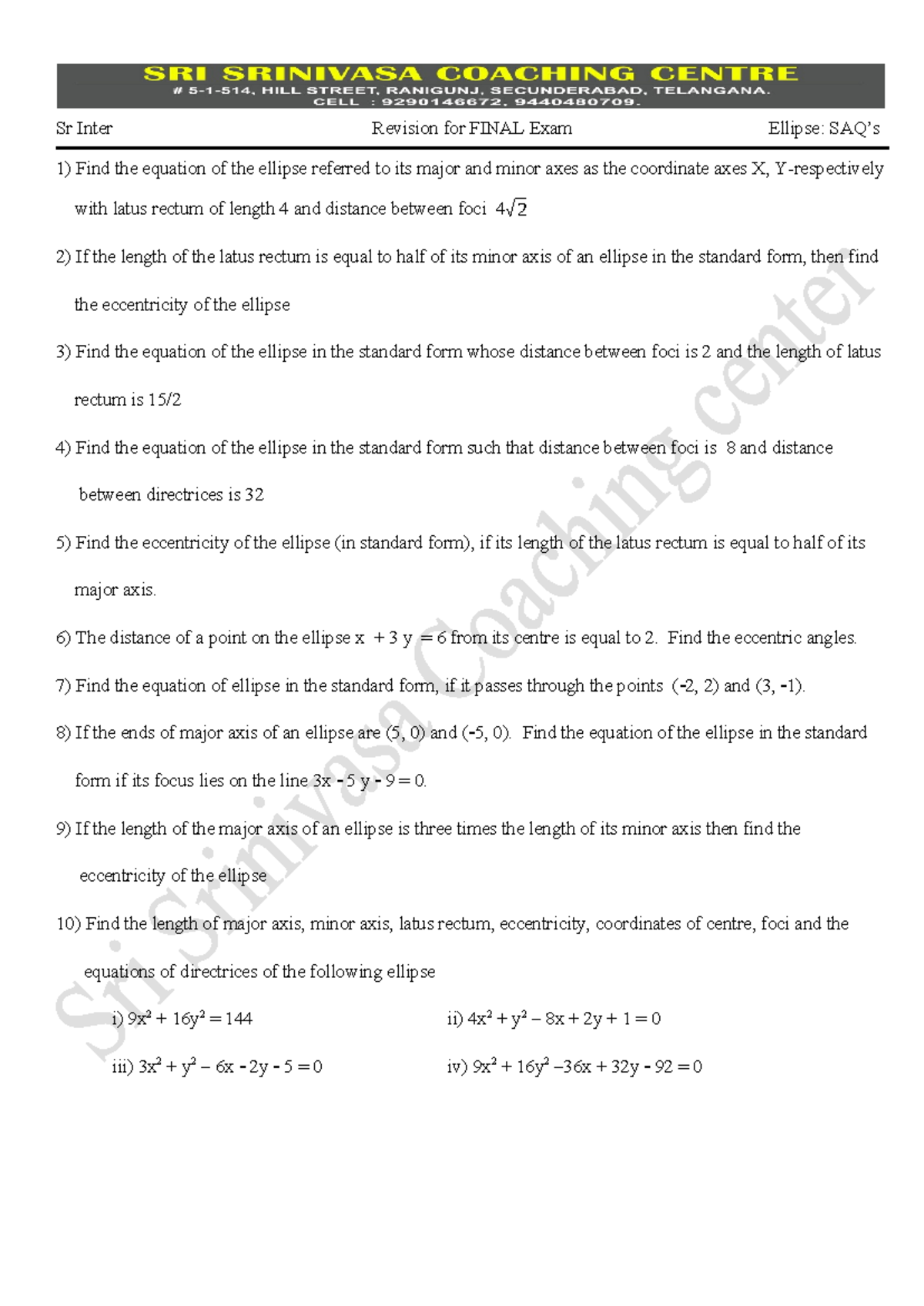 Ellipse 4 Marks - Final Exam Practice Questions - Studocu