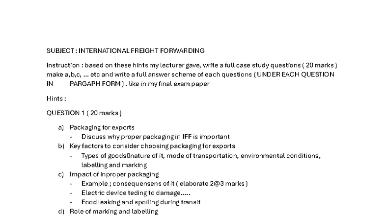 International Freight Forwarding Case Study Questions & Answers (IFF ...