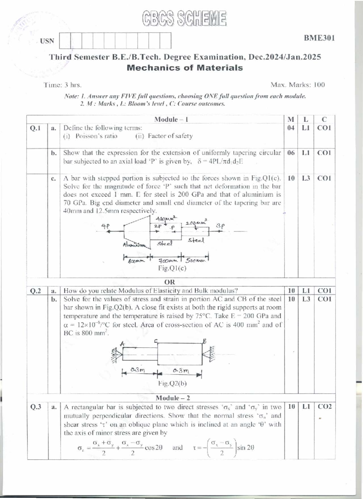 Mechanics of Materials Exam Guide - BME301 - Studocu