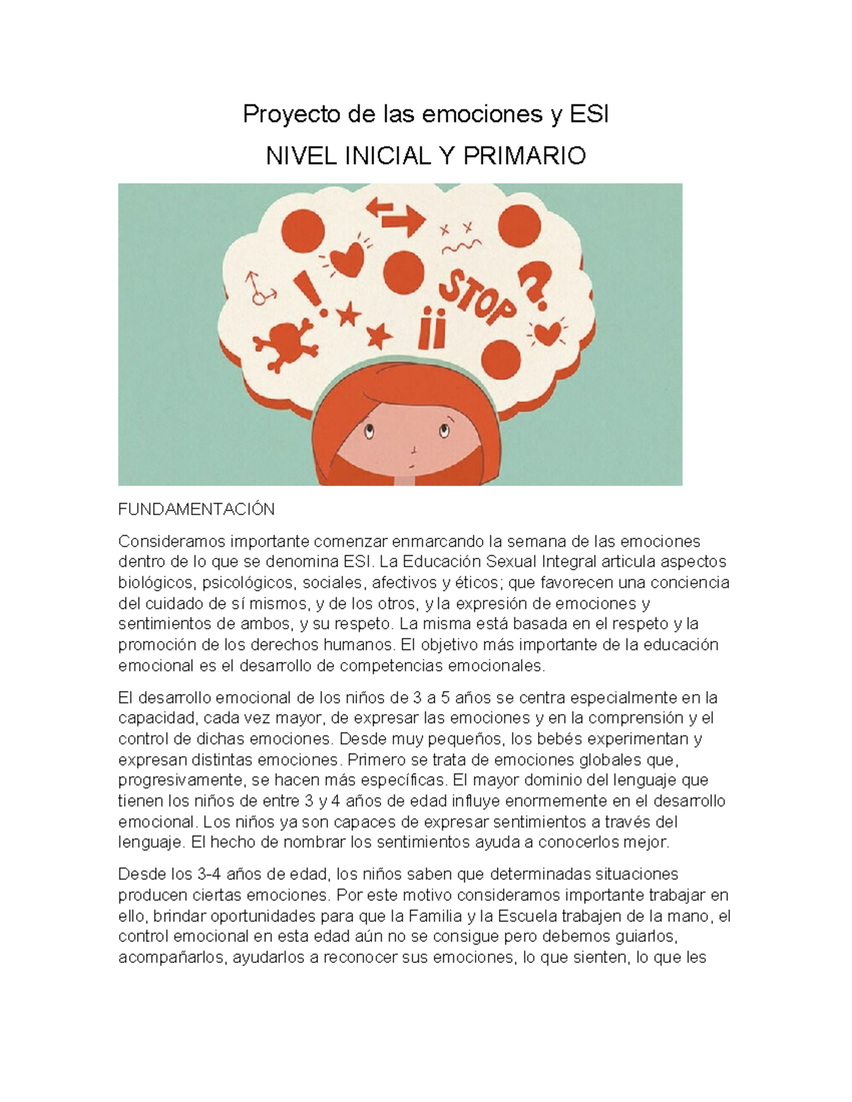 Proyecto de las Emociones y ESI: Fundamentos para Nivel Inicial y ...
