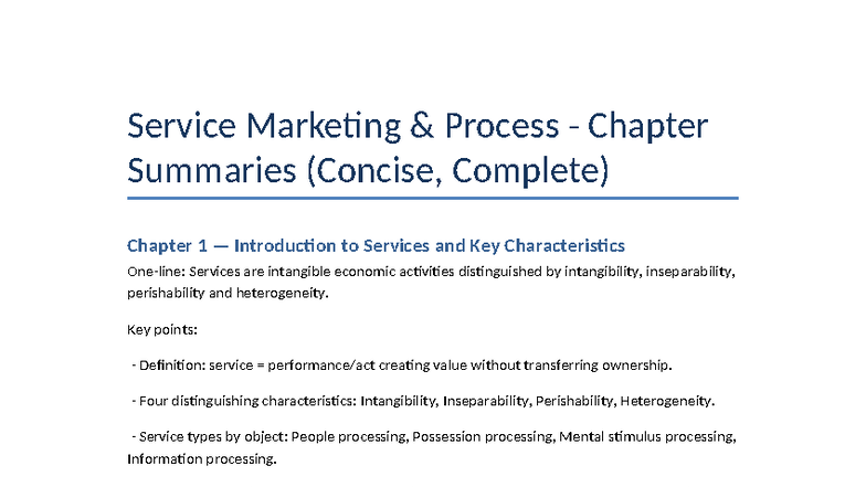 Service Marketing Process Chapter Summaries (SM 101) - Studocu