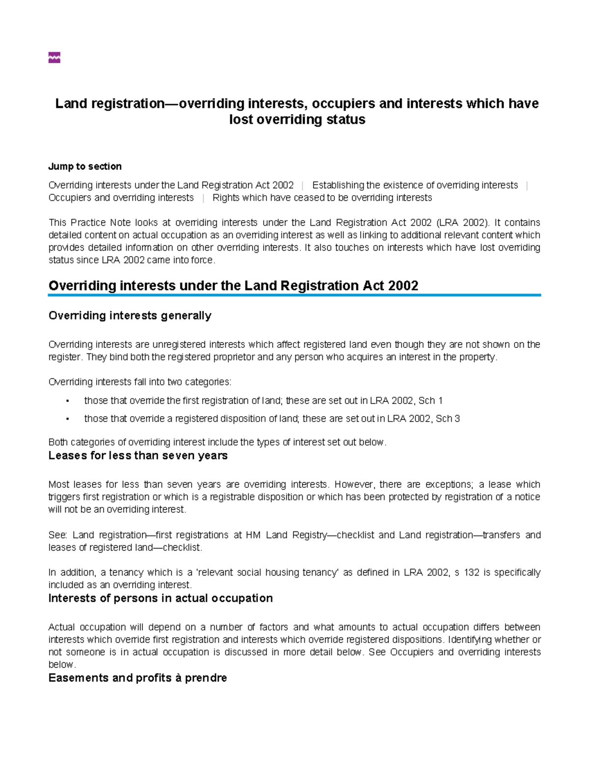 LRA 2002: Overriding Interests and Their Status Changes - Studocu