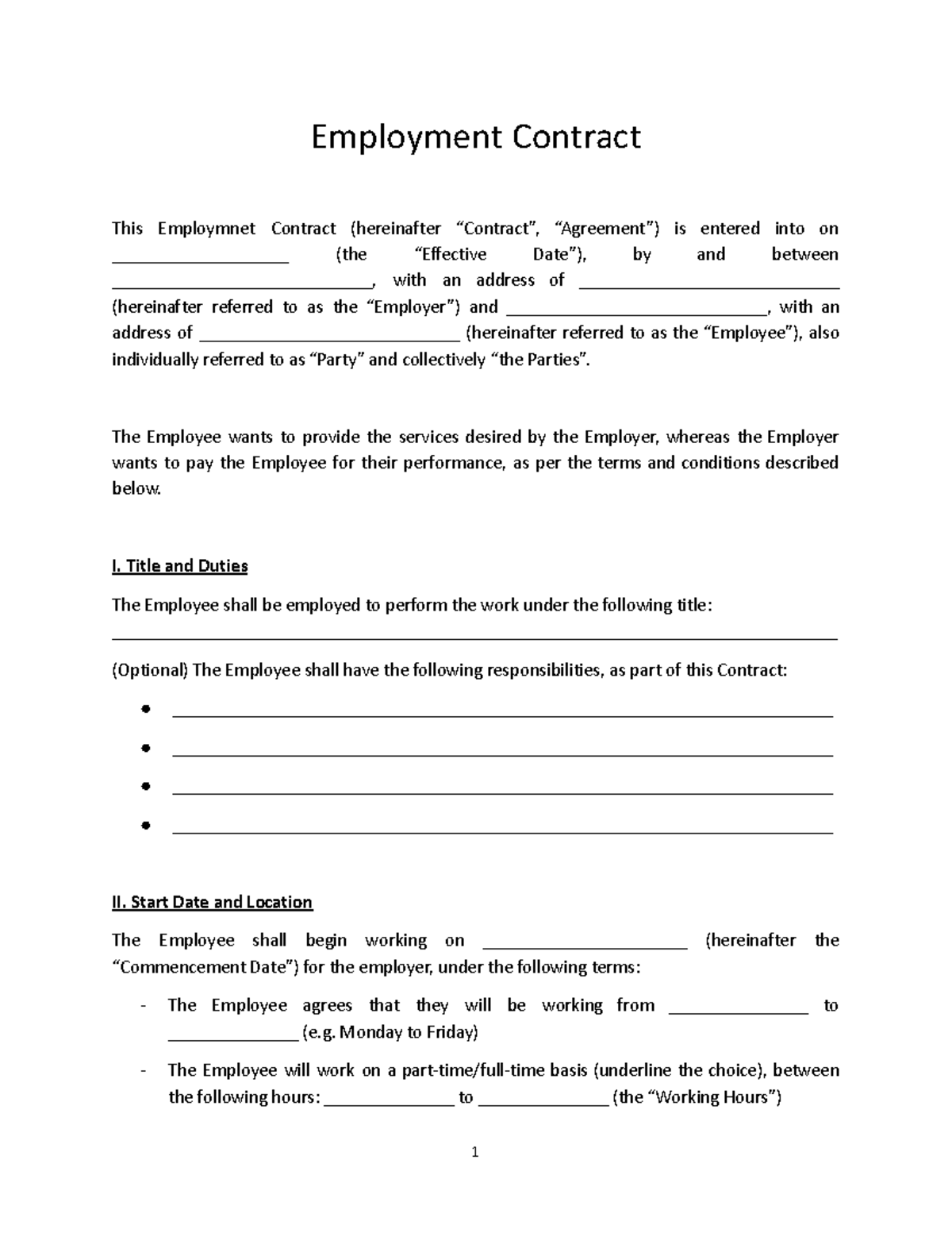 Employment contract template for employee and employer agreement - Studocu