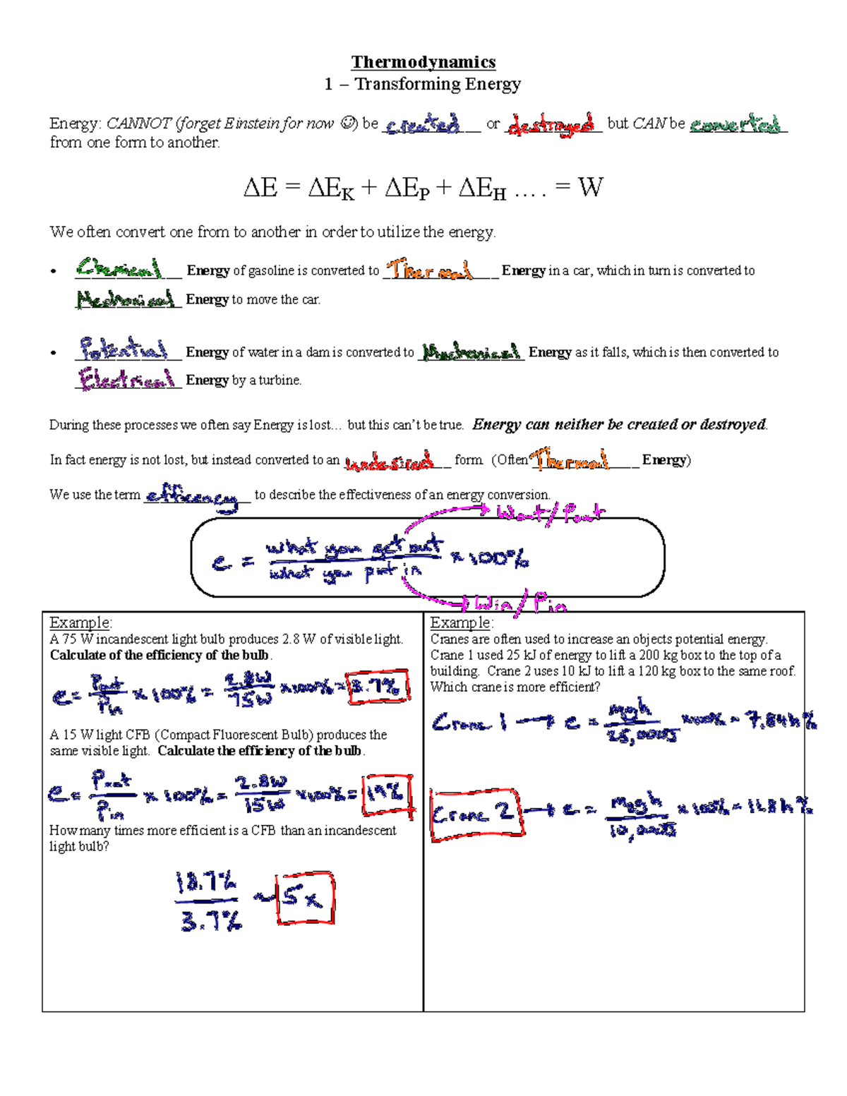 Thermodynamics 1: Transforming Energy Key Notes - Unit 4 - Studocu