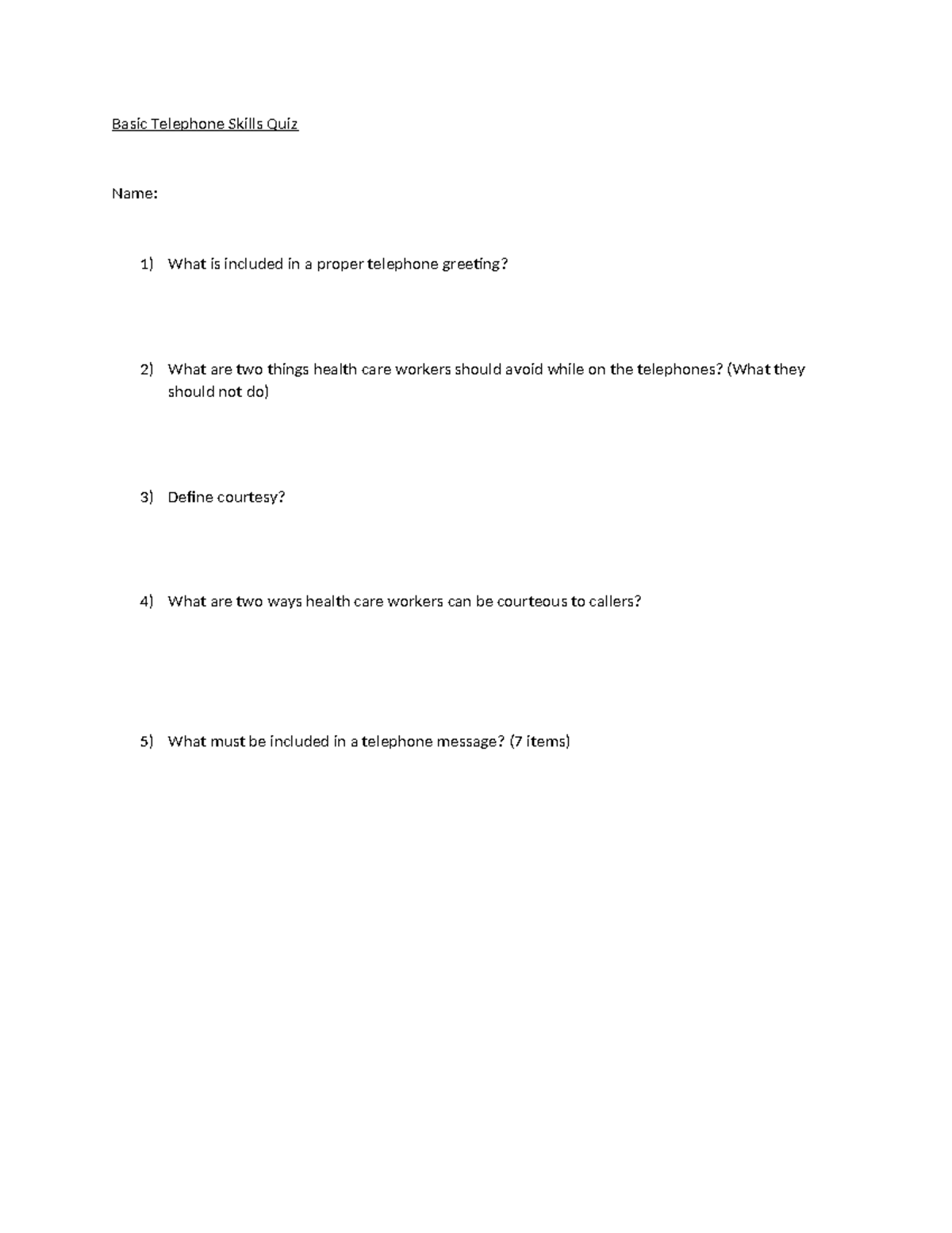Basic Telephone Skills Quiz: Key Concepts and Best Practices - Studocu