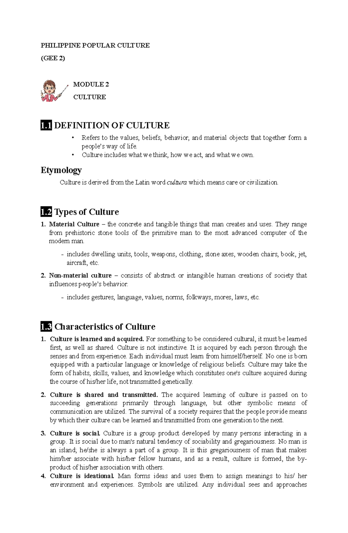 GEE 2: Module 2 - Understanding Culture and Its Definitions - Studocu