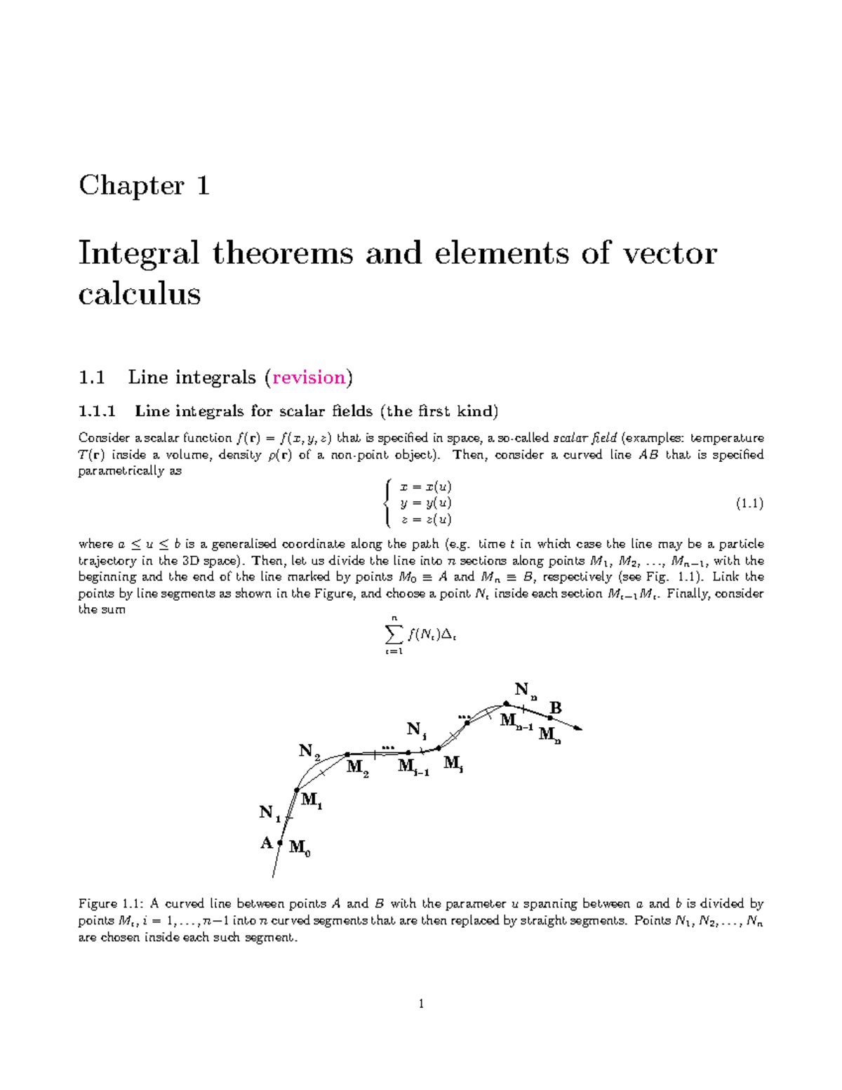 Integrals - Chapter 1 Integral theorems and elements of vector calculus 1 Line integrals ...