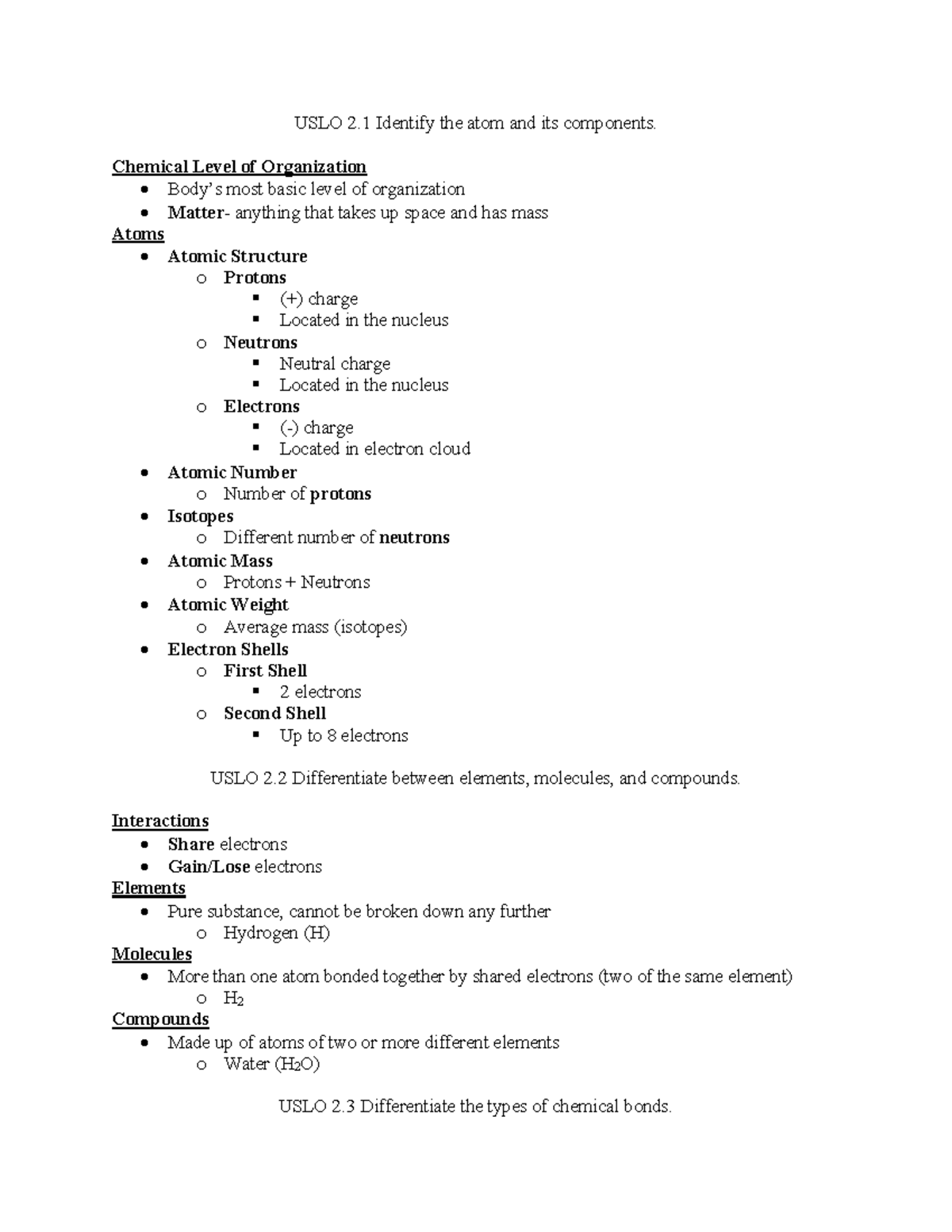 Chapter 2 Anatomy: Atom Structure, Chemical Bonds & Reactions Study ...