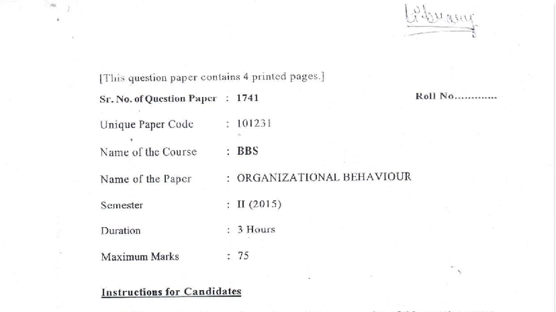 OB (PYQ3) - PYQ of OB (DU). - question paper contains 4 printed pages ...
