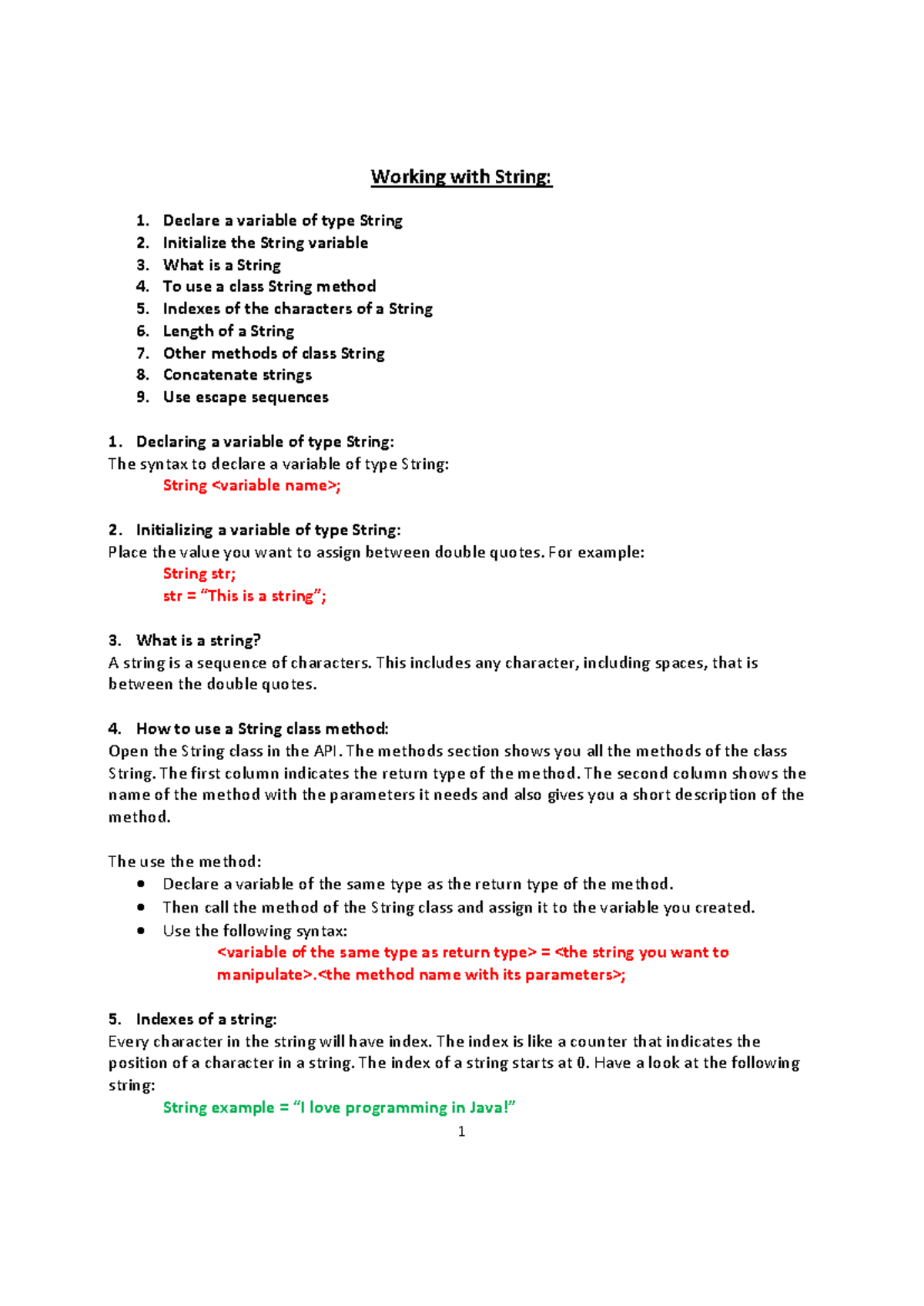 String Basics: Declaration, Initialization, and Methods (CS101) - Studocu