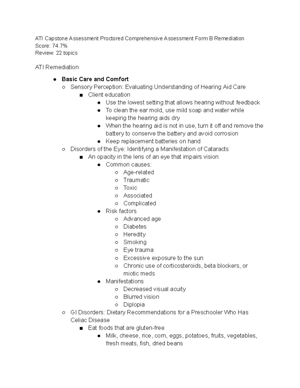 ATI Capstone Assessment Form B Remediation - Score: 74% Overview - Studocu