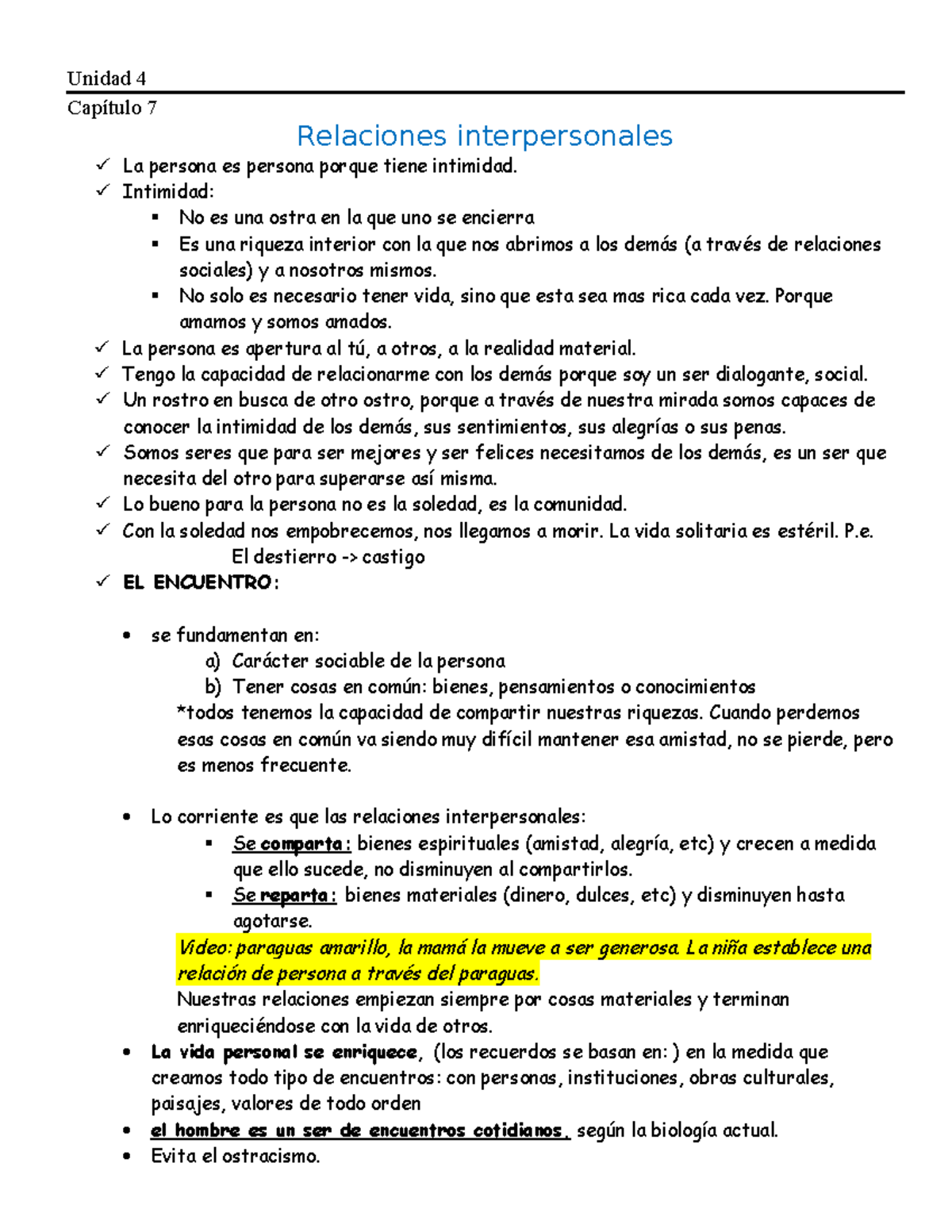 Examen final - Unidad 4 Capítulo 7 Relaciones interpersonales La ...