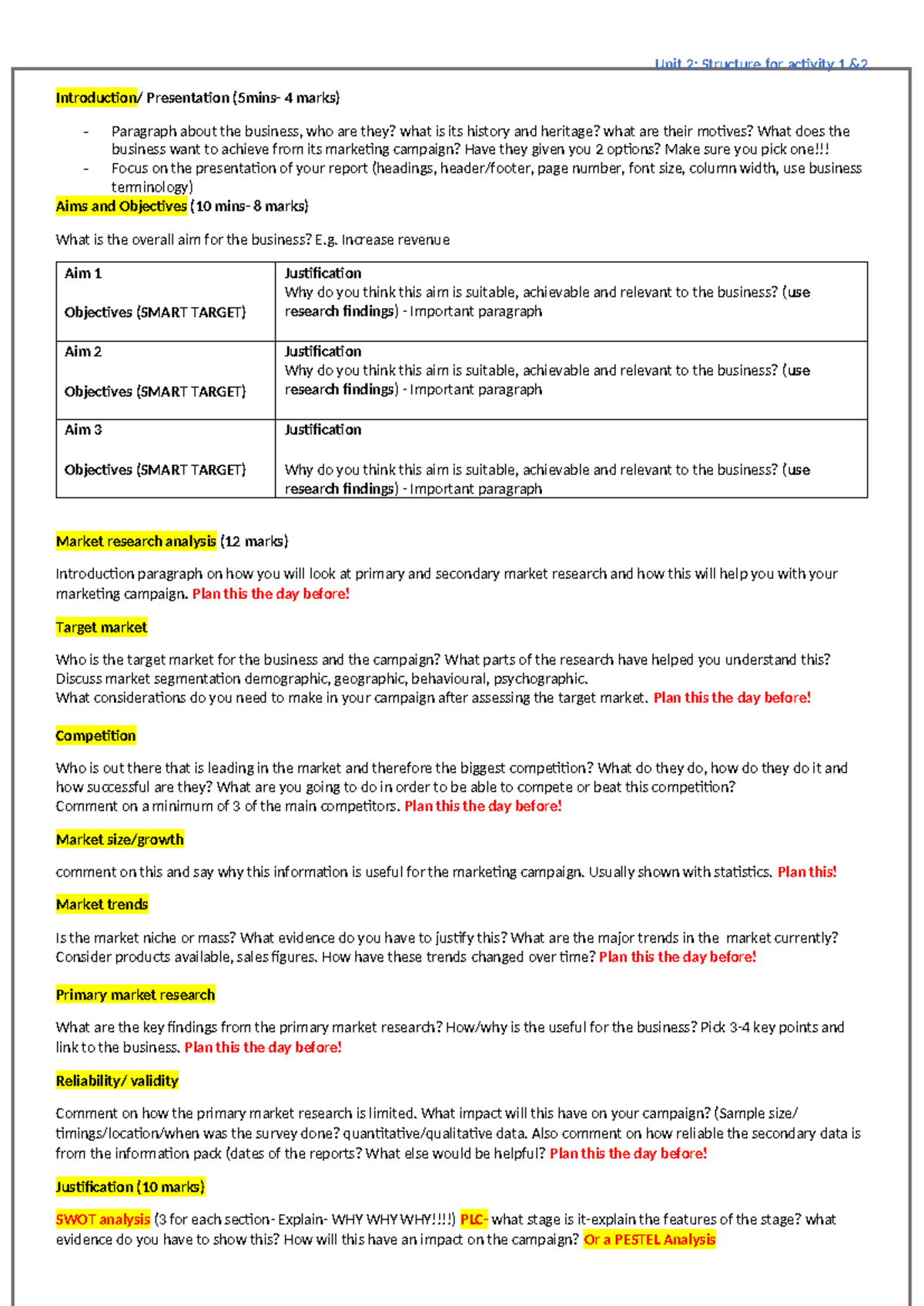 Unit 2: Marketing Campaign Structure for Activities 1 & 2 - Studocu