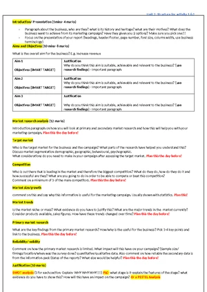 Unit 2: Marketing Campaign Structure for Activities 1 & 2 - Studocu