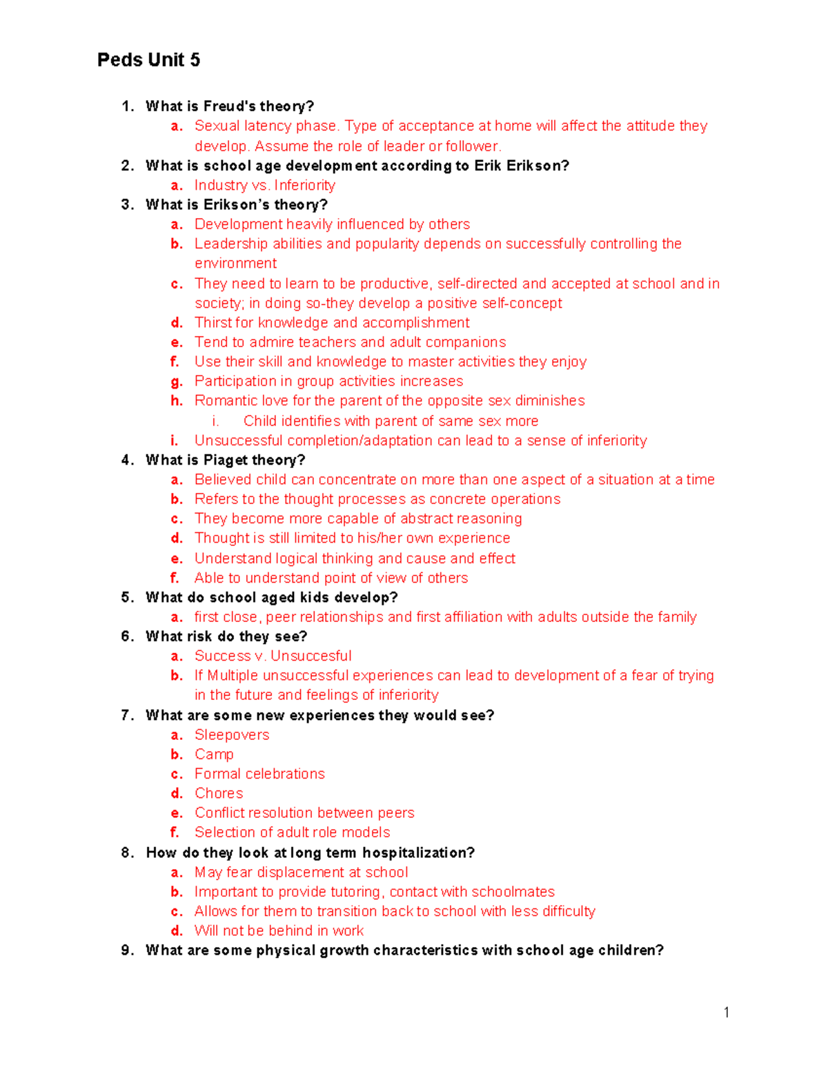 Peds 5 Study Guide: Child Development Theories & Diabetes Management ...