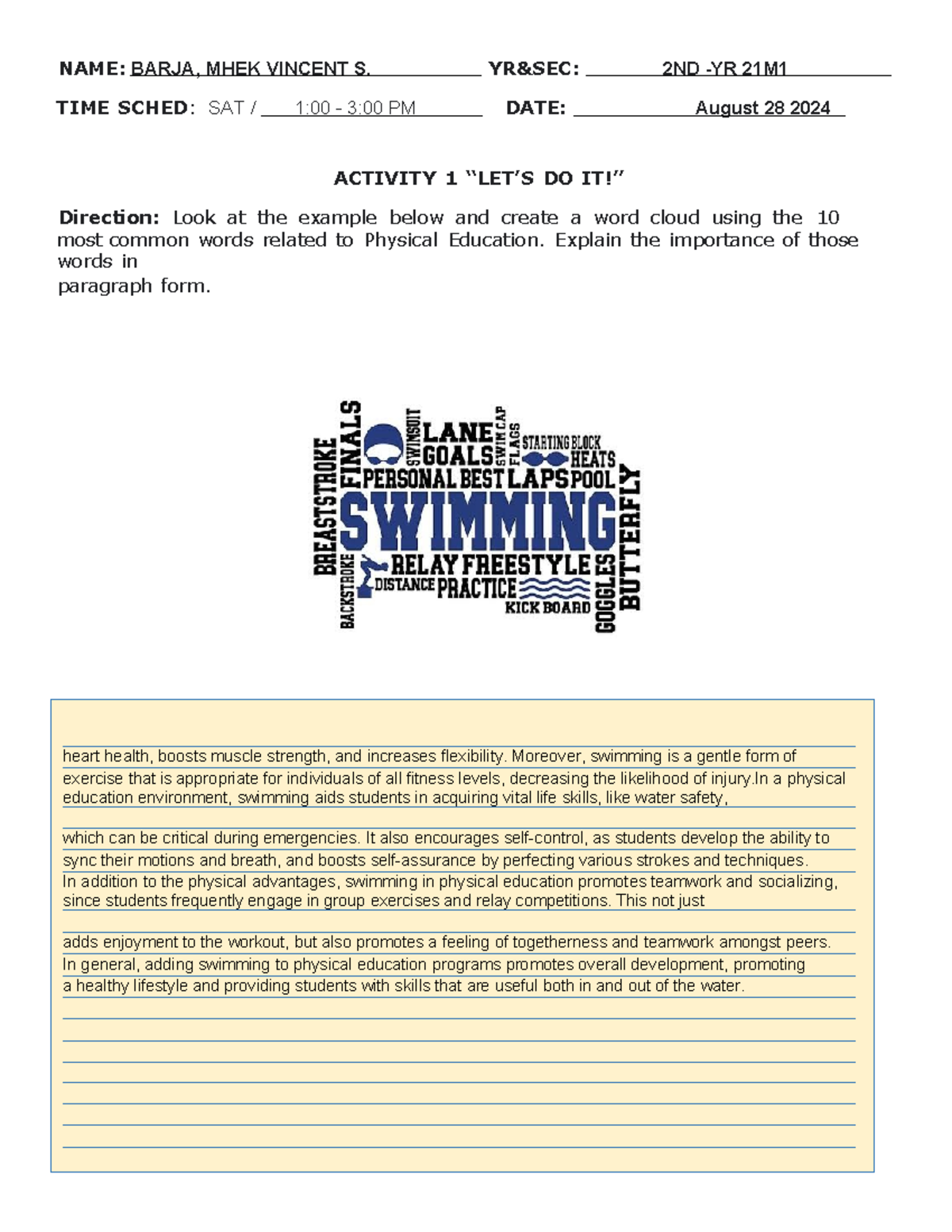 PE 101: Importance of Swimming in Physical Education Activities - Studocu