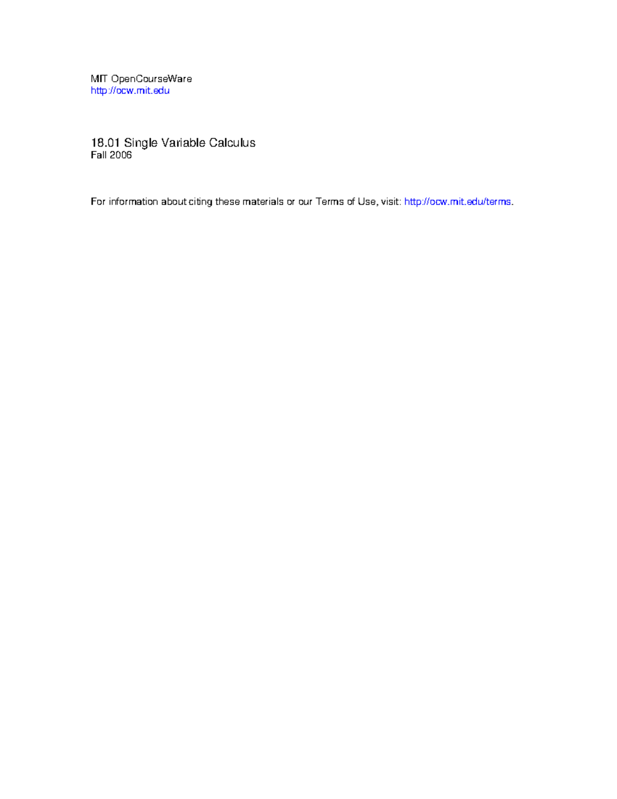 Calculus notes - MIT OpenCourseWare ocw.mit 18 Single Variable Calculus ...