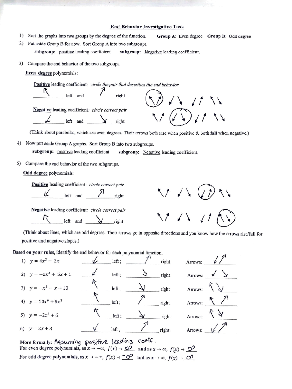 End Behavior Investigation Task for Polynomials: Even & Odd Degrees ...