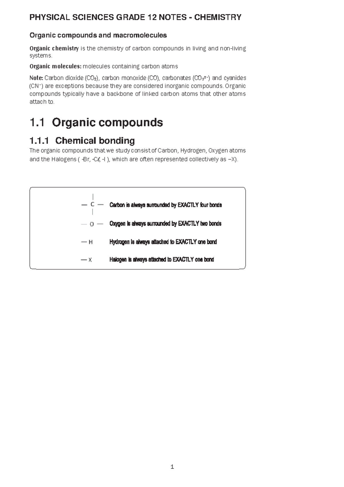 Grade 12 Physical Sciences Chemistry Notes: Organic Compounds & Bonding ...